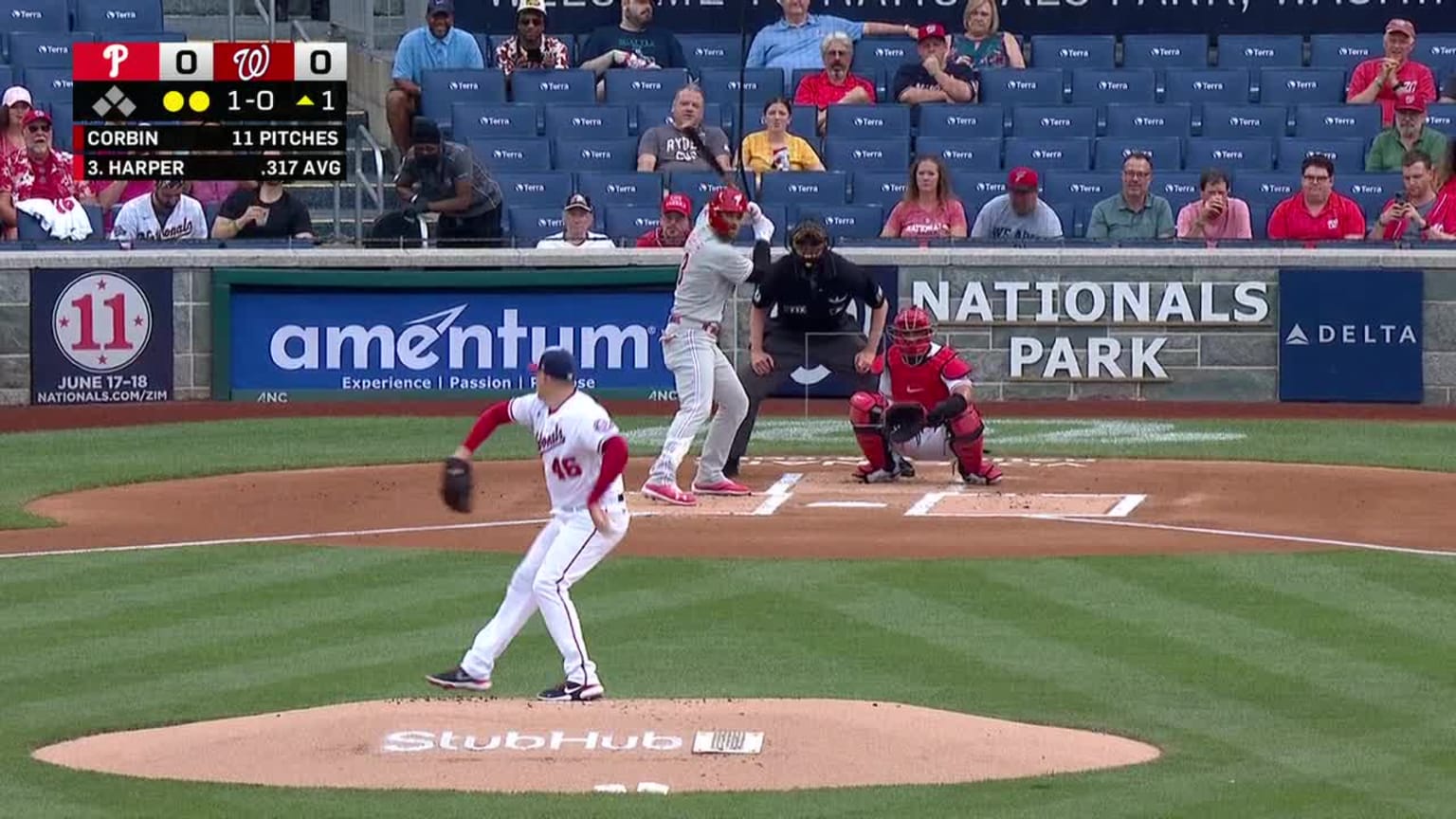 Patrick Corbin Foul to Bryce Harper | 06/16/2022 | Texas Rangers