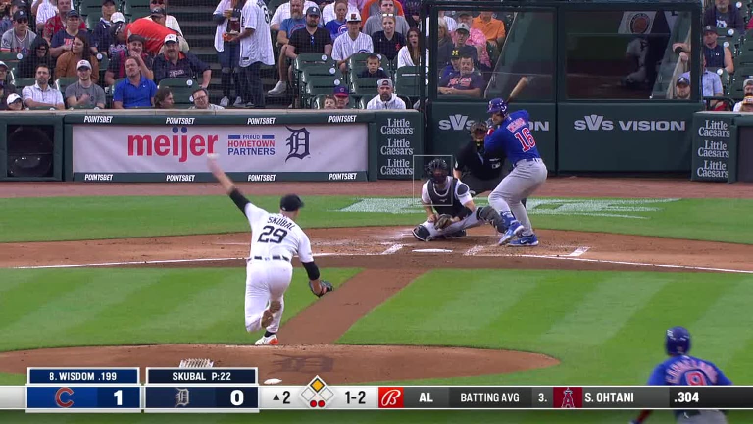 Patrick Wisdom strikes out swinging, catcher Jake Rogers to first ...