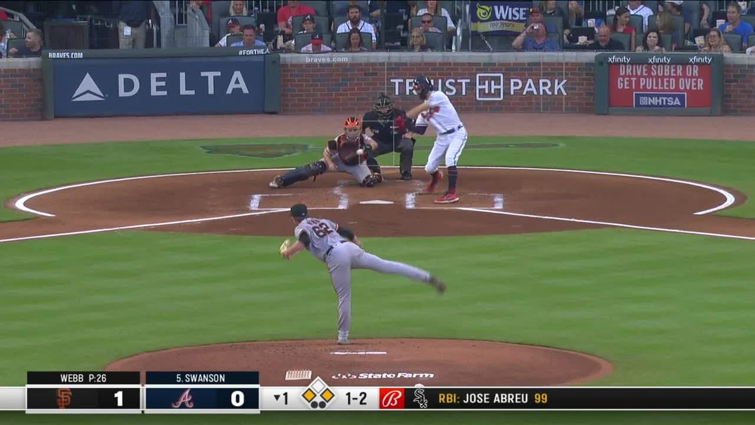 Dansby Swanson grounds into a force out, shortstop Brandon Crawford to ...