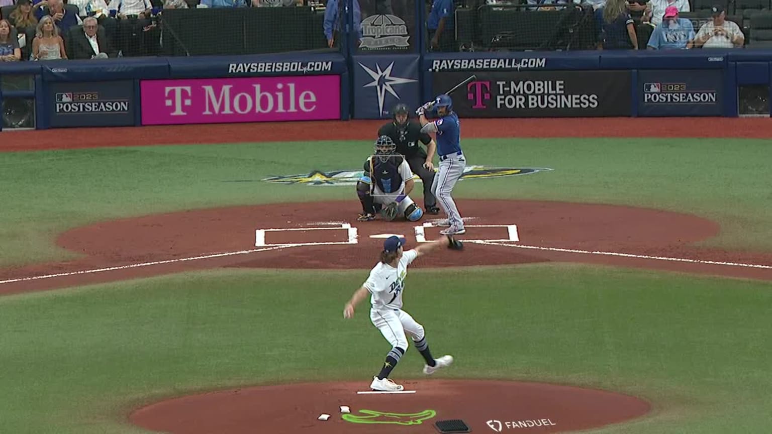 Marcus Semien flies out to left fielder Randy Arozarena. | 10/03/2023 ...