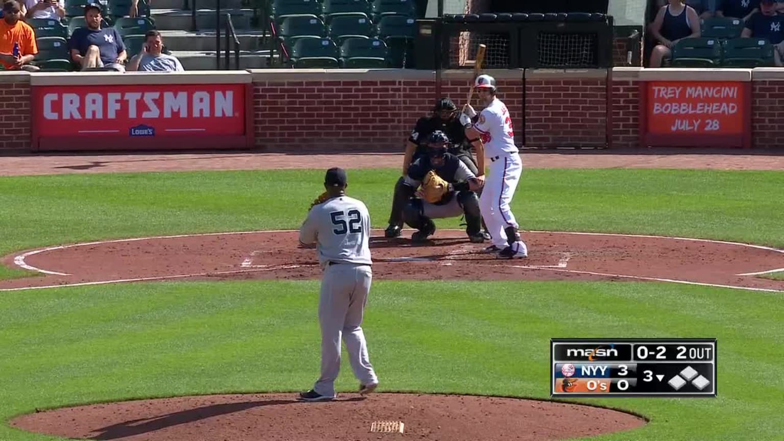 Caleb Joseph doubles (8) on a fly ball to center fielder Aaron Hicks ...