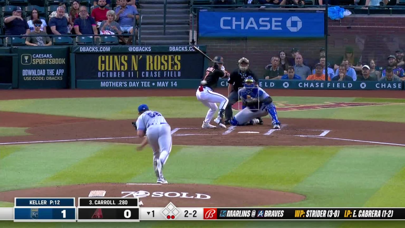 Corbin Carroll doubles (7) on a line drive to center fielder Jackie ...