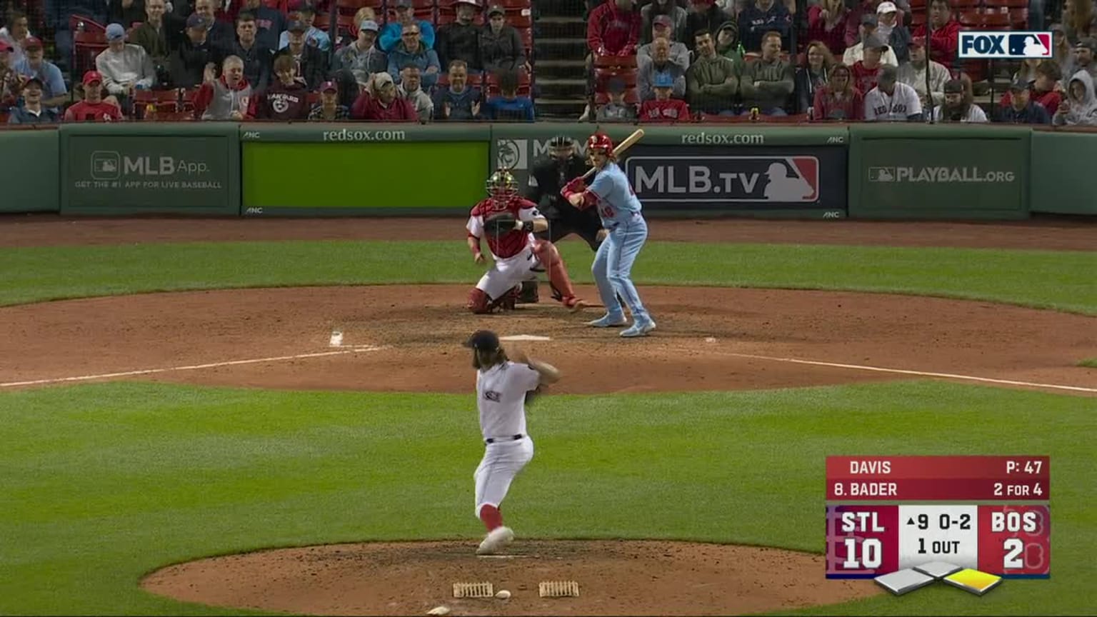 Harrison Bader singles on a ground ball to right fielder Jackie Bradley ...