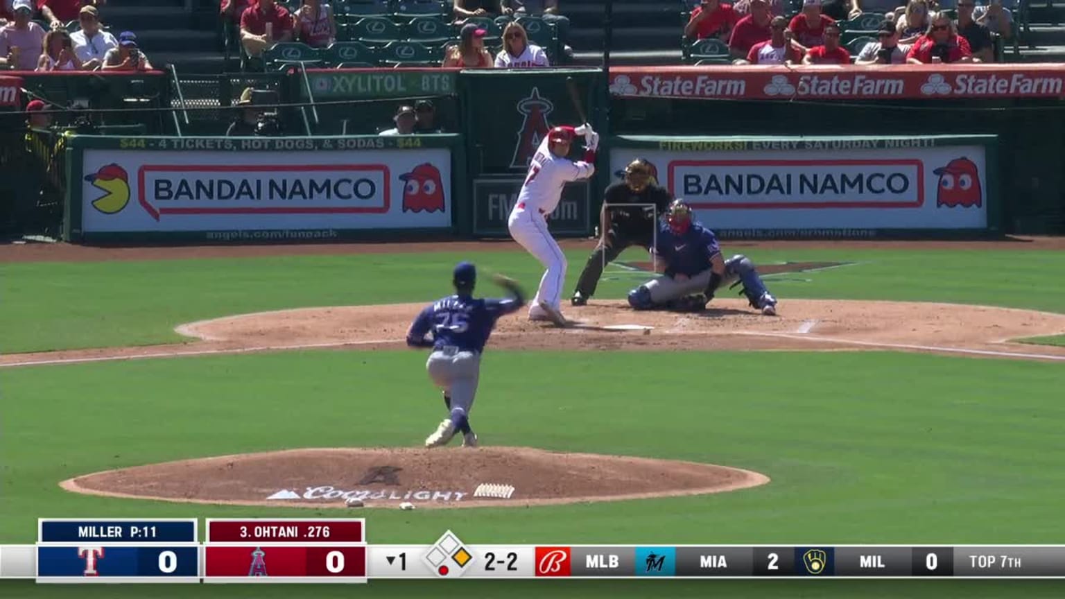 Shohei Ohtani singles on a sharp line drive to center fielder Bubba ...
