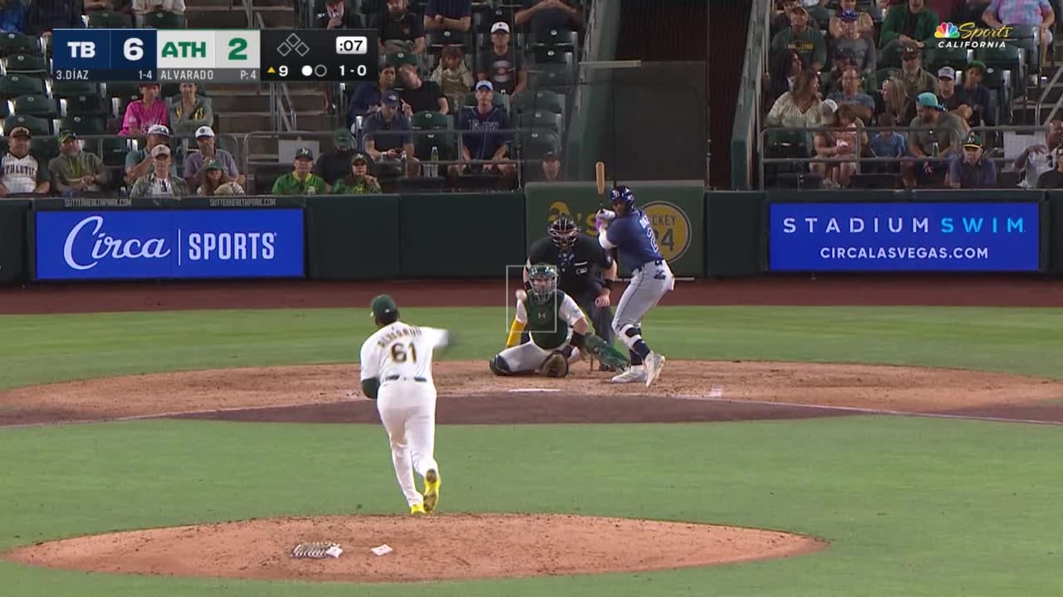 Yandy Díaz singles on a line drive to right fielder Colby Thomas. | 08 ...