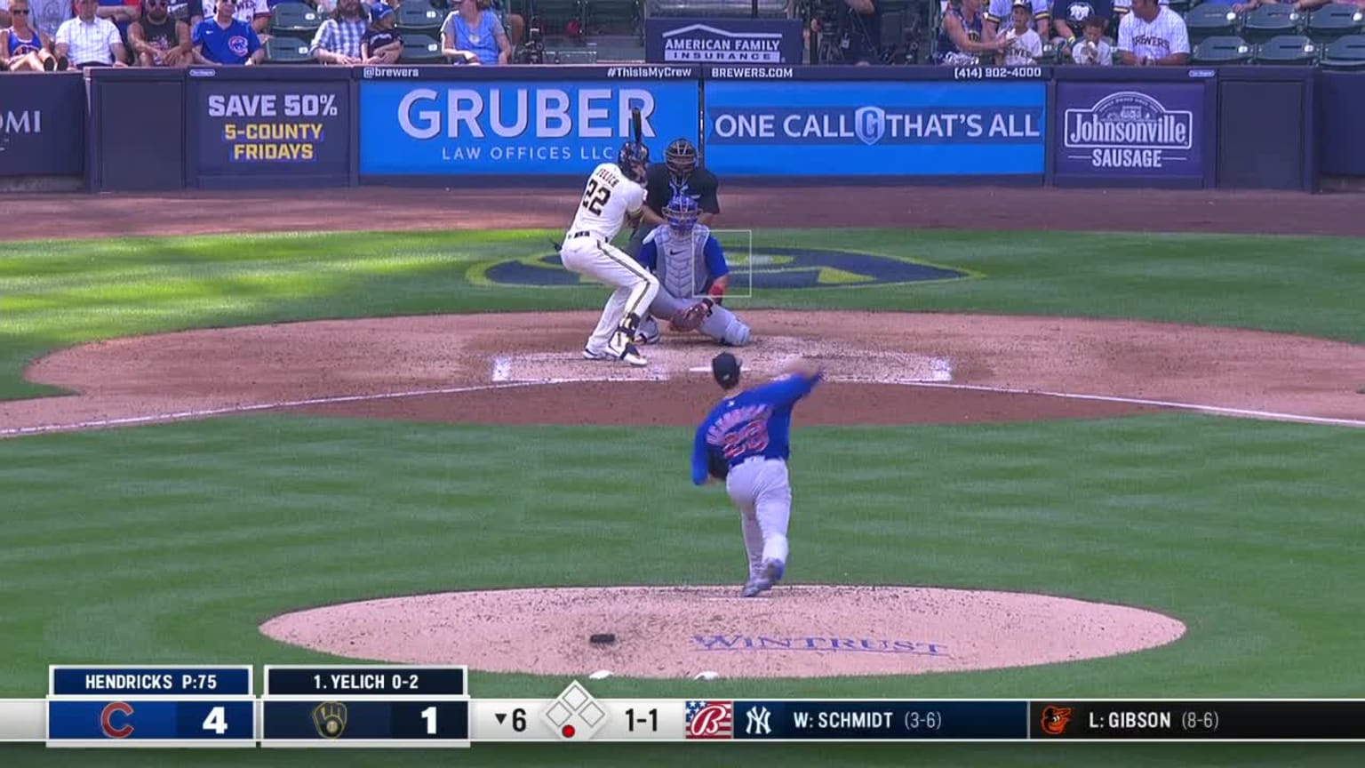 Christian Yelich singles on a line drive to center fielder Cody ...
