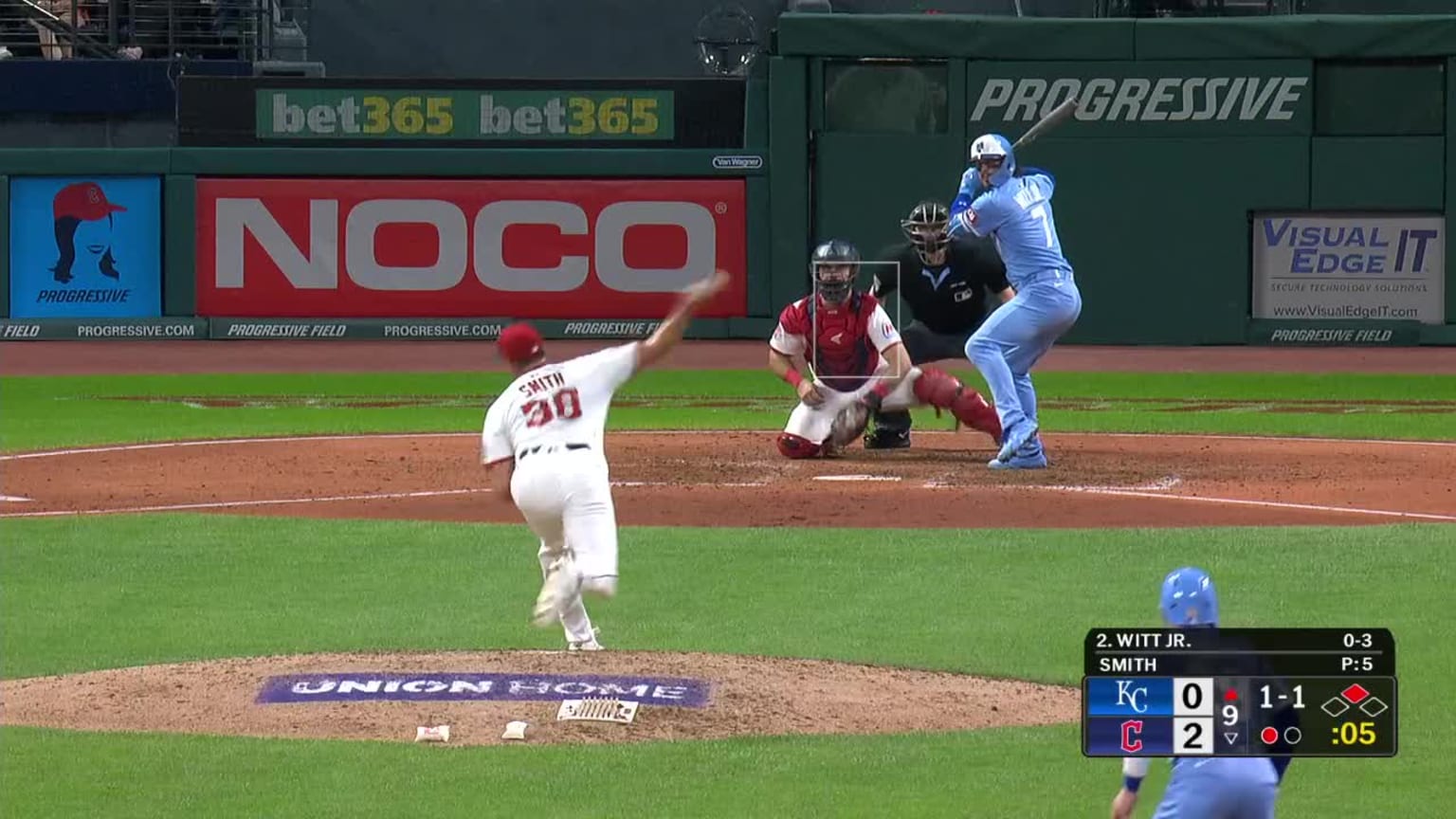 Bobby Witt Jr. singles on a line drive to center fielder Angel Martínez ...