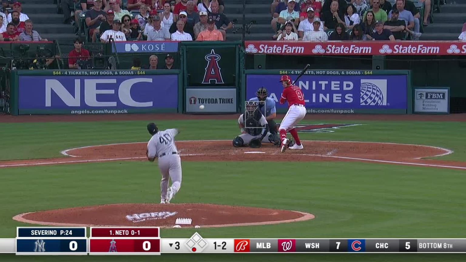 Zach Neto singles on a sharp line drive to right fielder Oswaldo ...