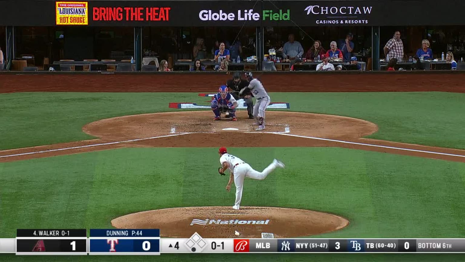 Christian Walker singles on a line drive to right fielder Joey Gallo ...