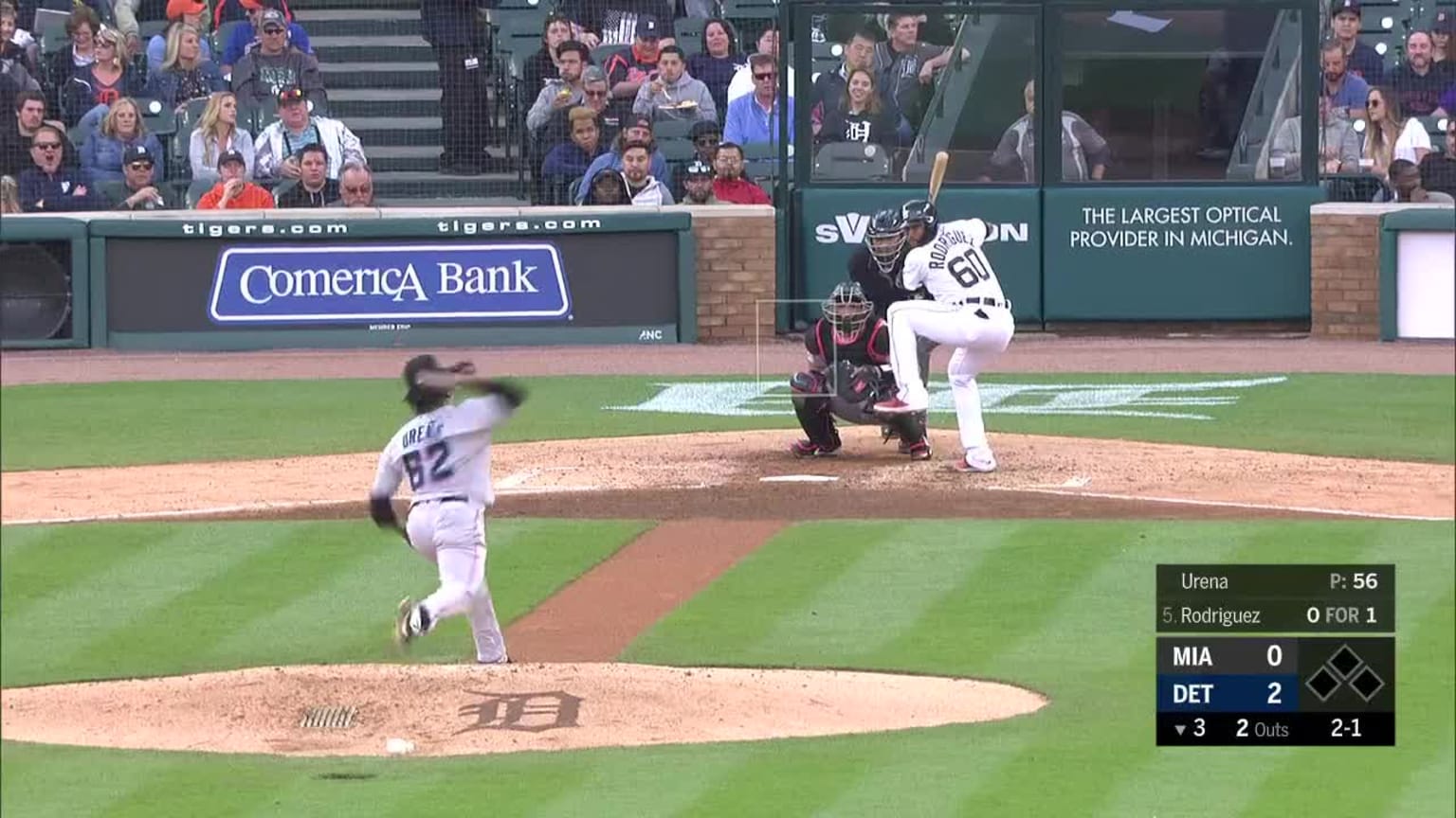Ronny Rodriguez singles on a ground ball to pitcher Jose Urena. | 05/22 ...