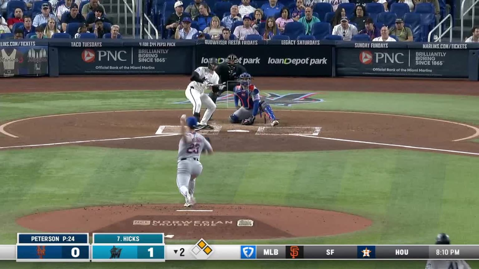 Liam Hicks out on a sacrifice bunt, pitcher David Peterson to second ...