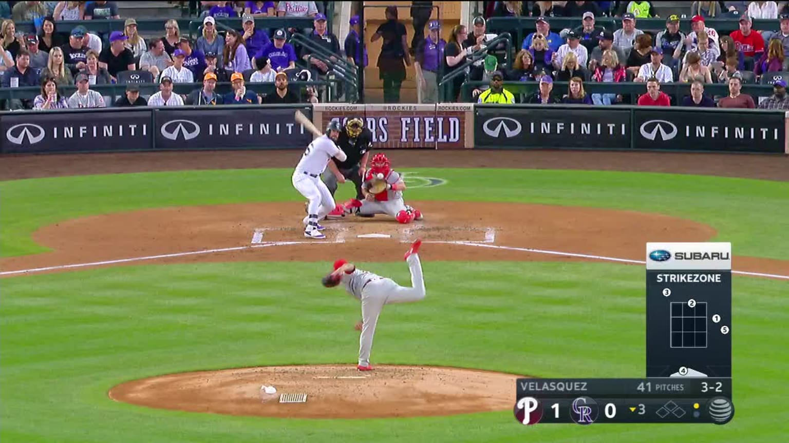 David Dahl doubles (5) on a line drive to center fielder Roman Quinn ...