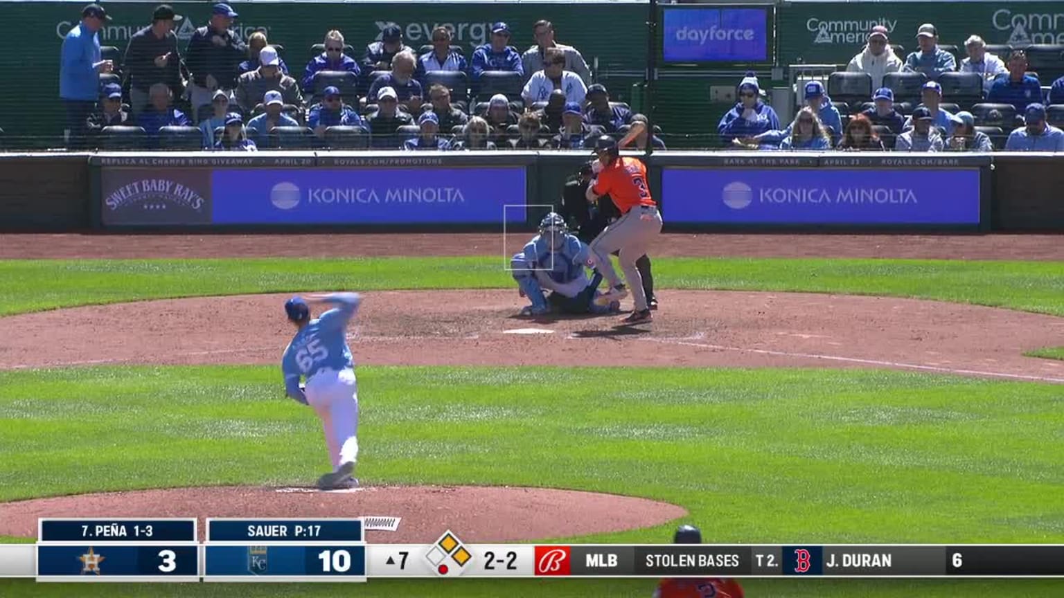 Jeremy Peña pops out to catcher Freddy Fermin in foul territory. | 04 ...