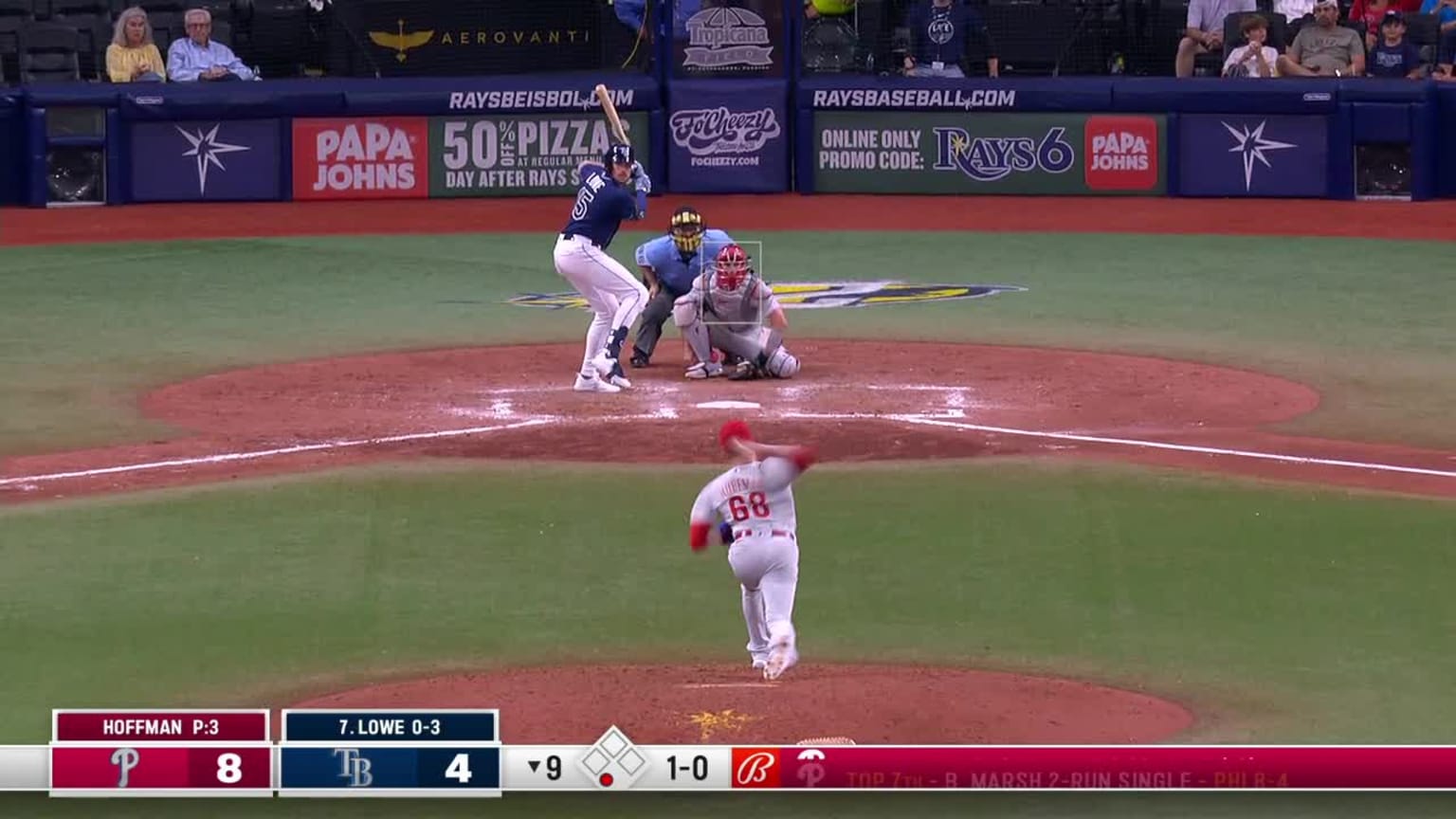 Josh Lowe singles on a fly ball to left fielder Cristian Pache. | 07/05 ...