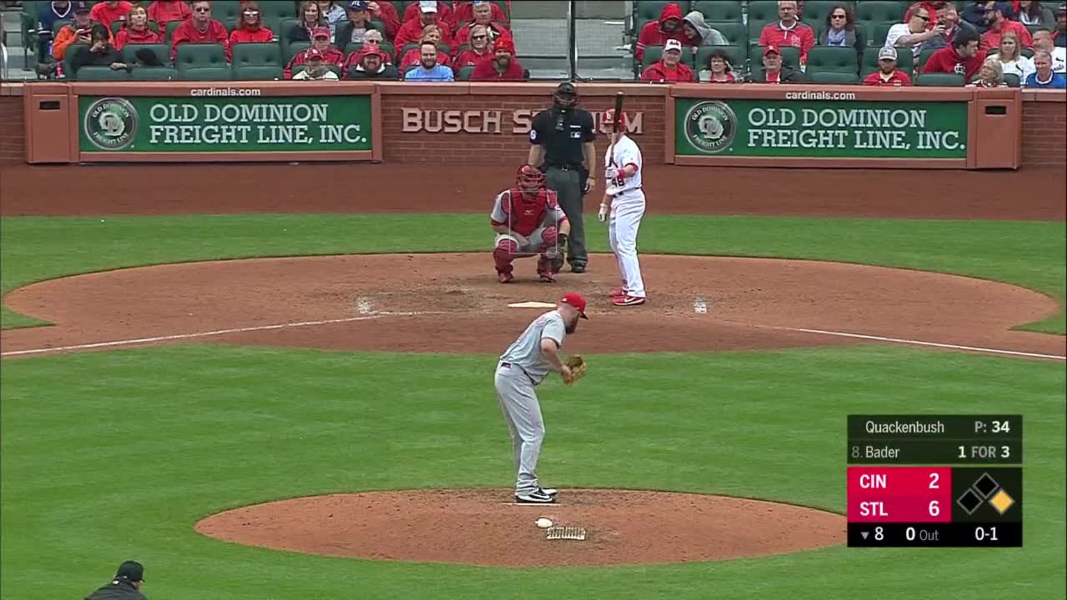 Harrison Bader singles on a sharp line drive to center fielder Billy ...