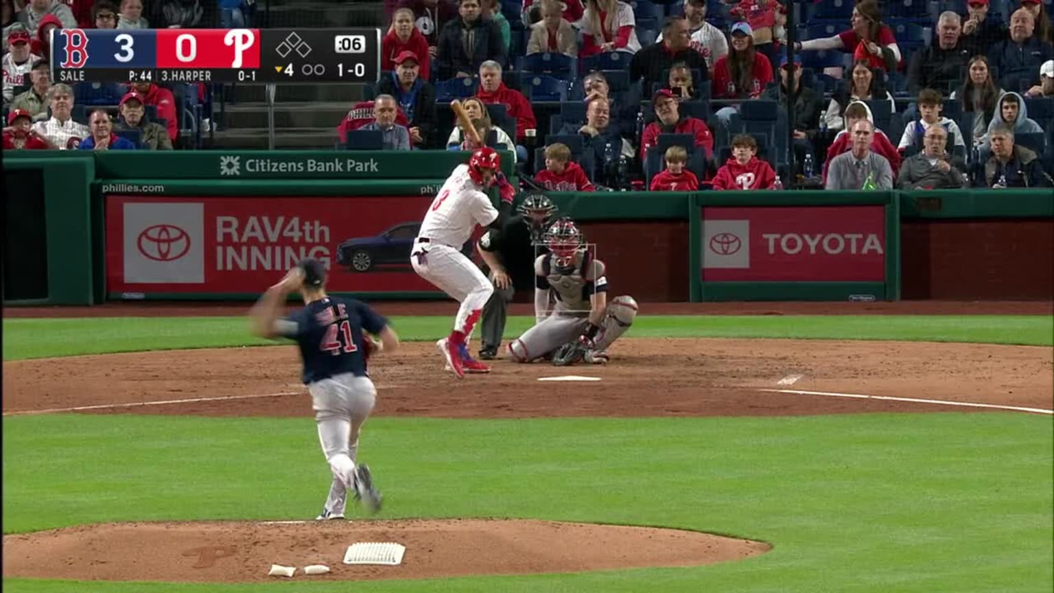 Bryce Harper singles on a ground ball to pitcher Chris Sale. | 05/05 ...