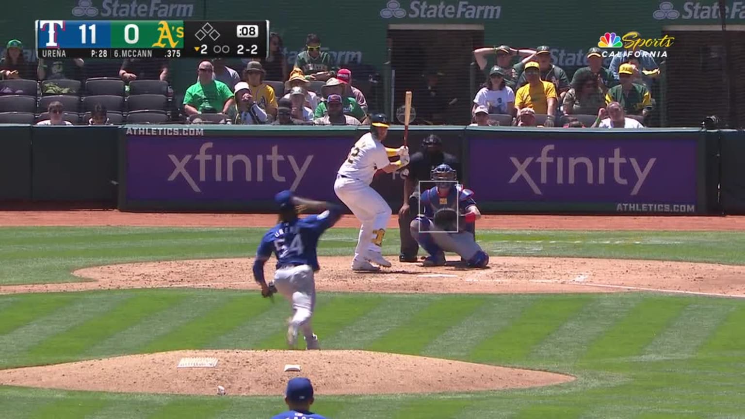 Kyle McCann doubles (1) on a fly ball to left fielder Evan Carter. | 05 ...