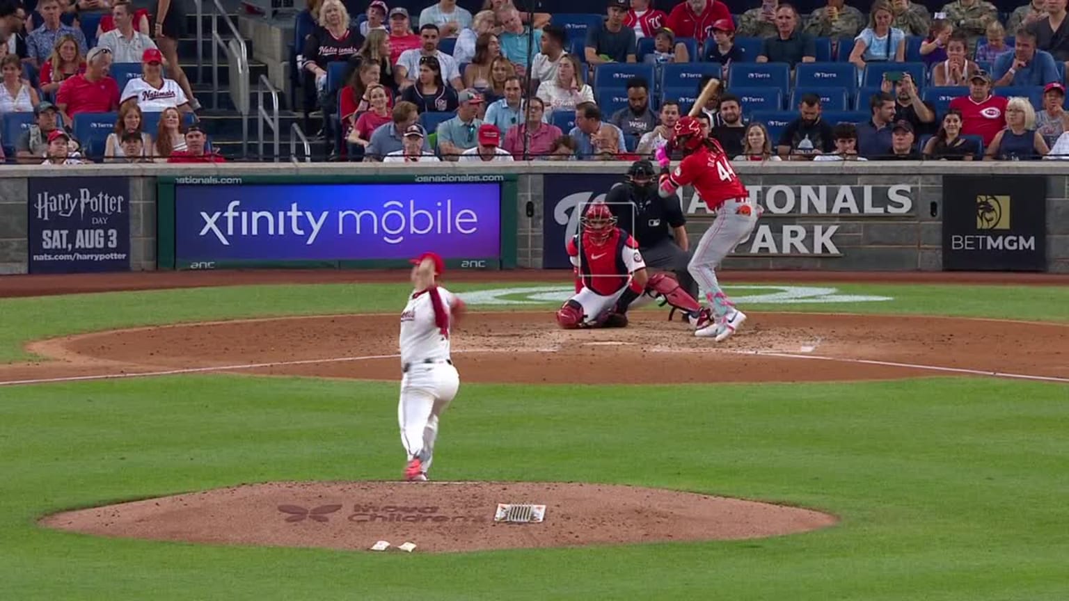 Elly De La Cruz singles on a ground ball to third baseman Trey Lipscomb, deflected by pitcher ...