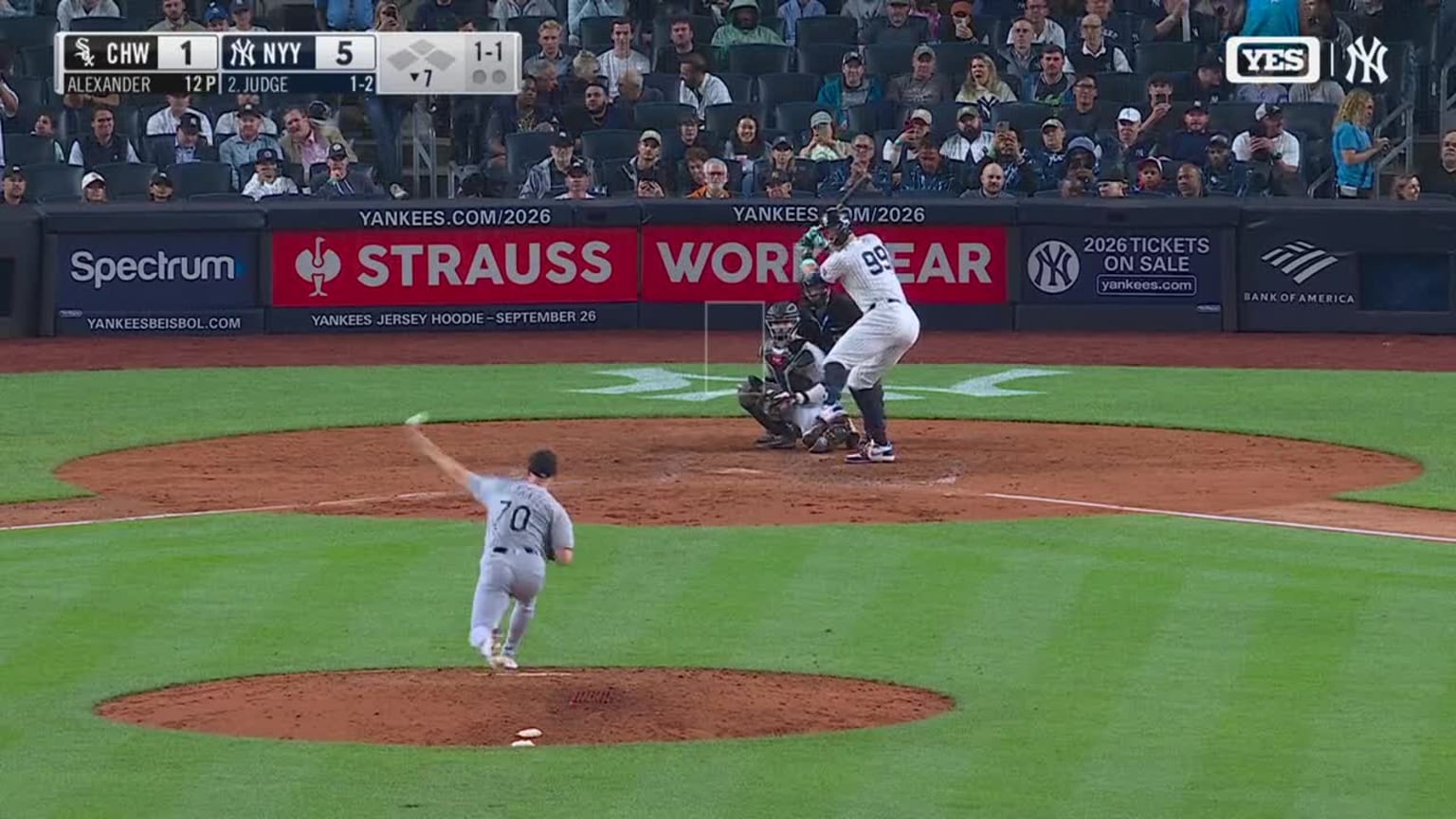 Aaron Judge singles on a fly ball to right fielder Brooks Baldwin. | 09 ...