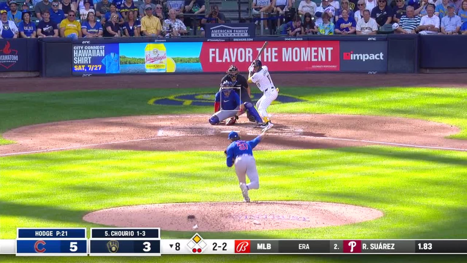 Jackson Chourio grounds out, first baseman Michael Busch to pitcher ...