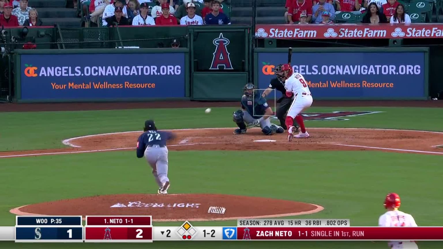Zach Neto flies out to left fielder Randy Arozarena. | 07/25/2025 | MLB.com
