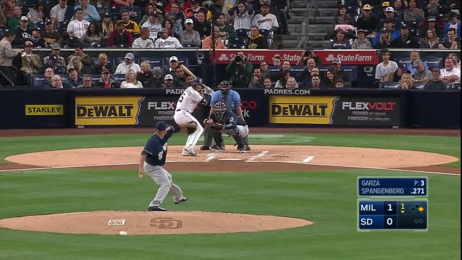 Cory Spangenberg bunt pops out to catcher Jett Bandy in foul territory ...