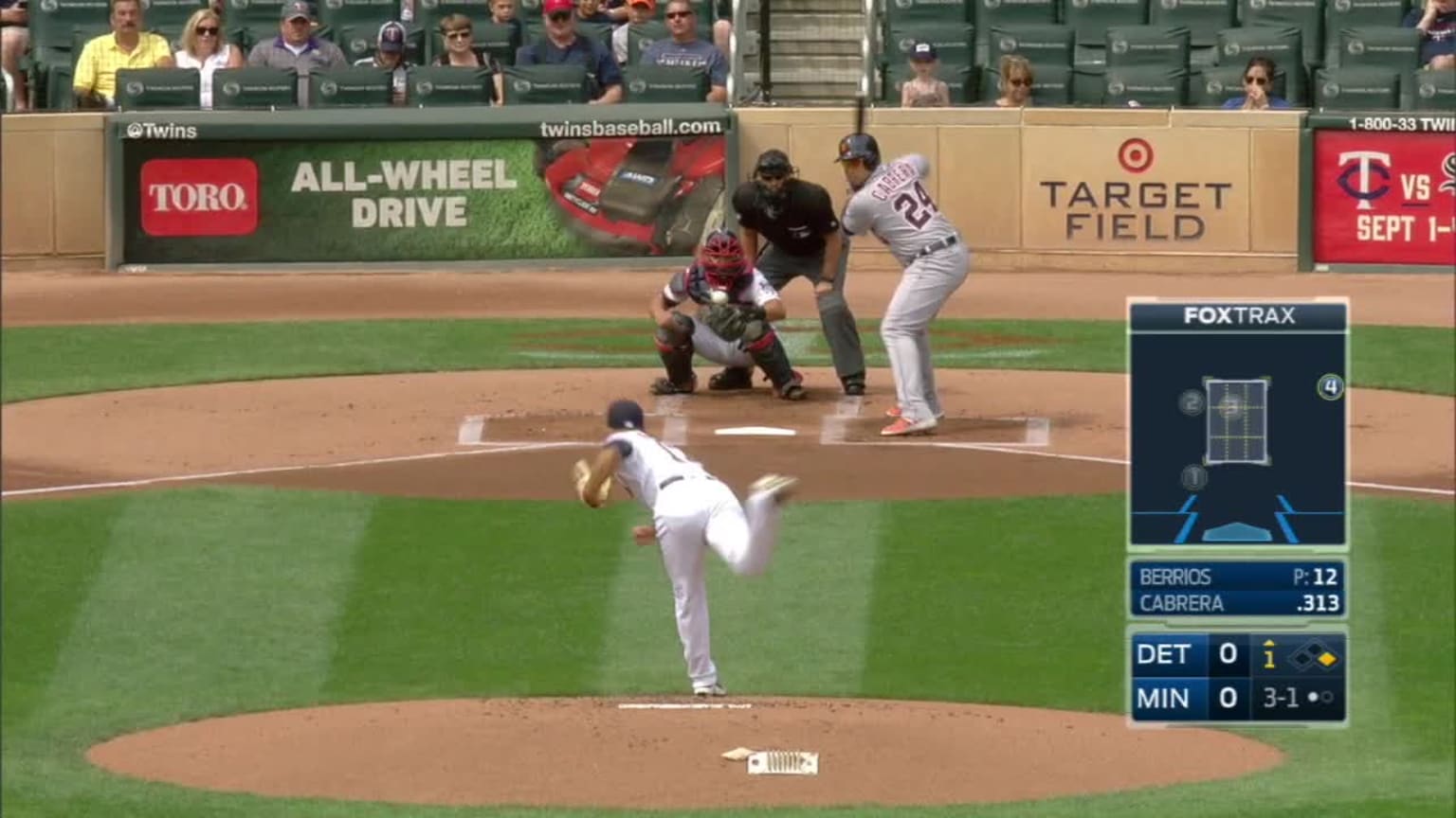 Miguel Cabrera recibe base por bolas. Tyler Collins a 2da. | 25/08/2016 ...