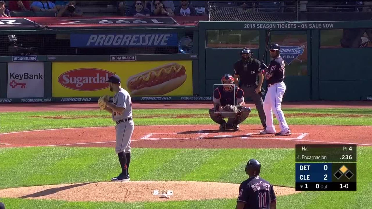 Edwin Encarnacion reaches on a fielding error by first baseman Jim ...