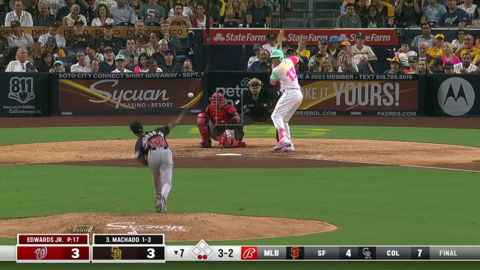 Manny Machado reaches on a throwing error by shortstop CJ Abrams. | 08 ...