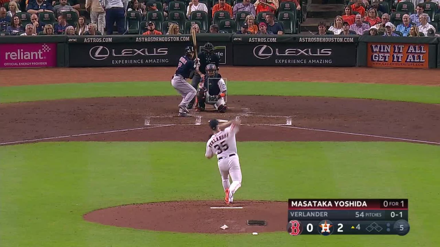 Masataka Yoshida singles on a line drive to right fielder Kyle Tucker ...