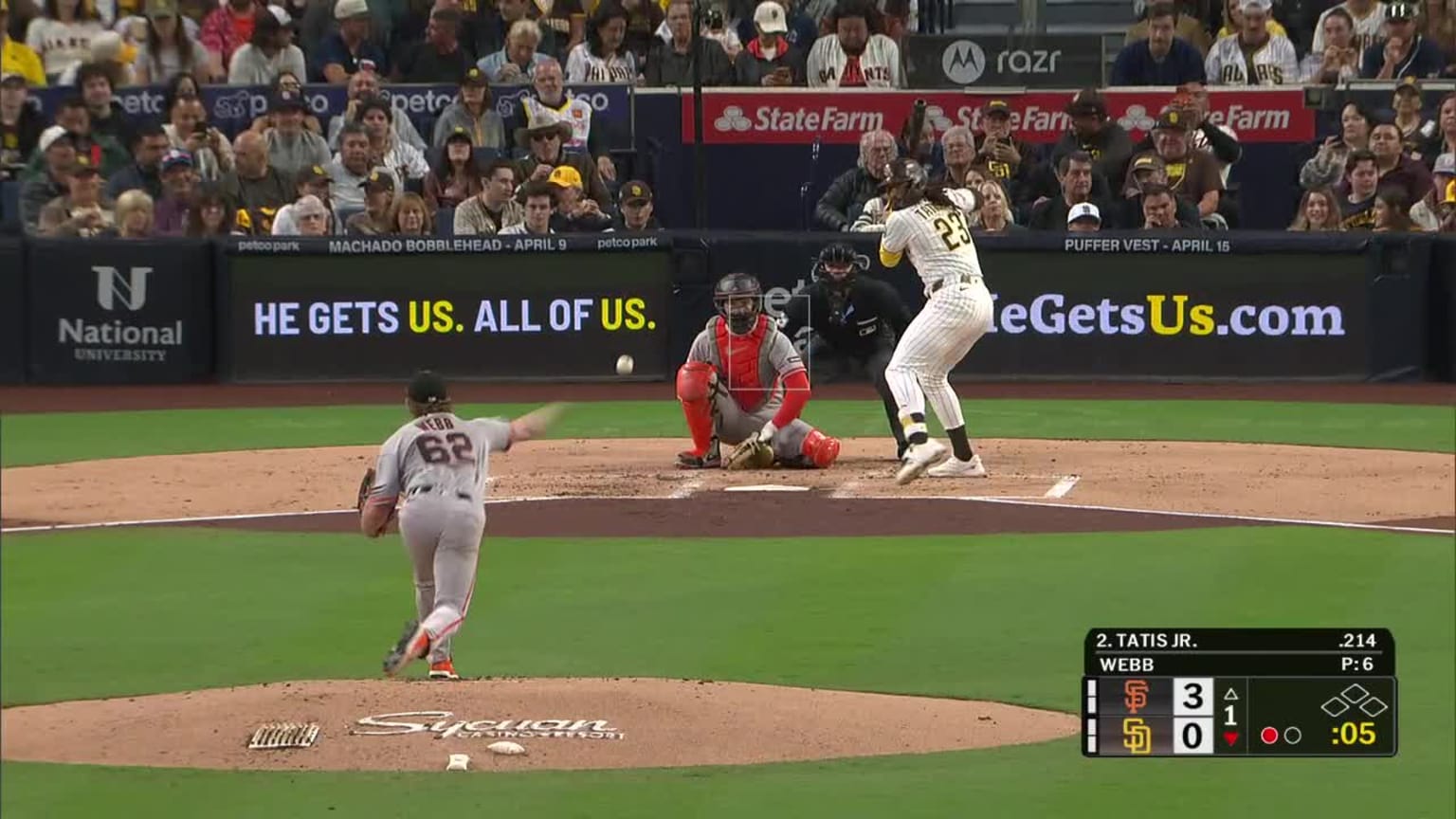 Fernando Tatis Jr. doubles (1) on a line drive to right fielder Jung ...