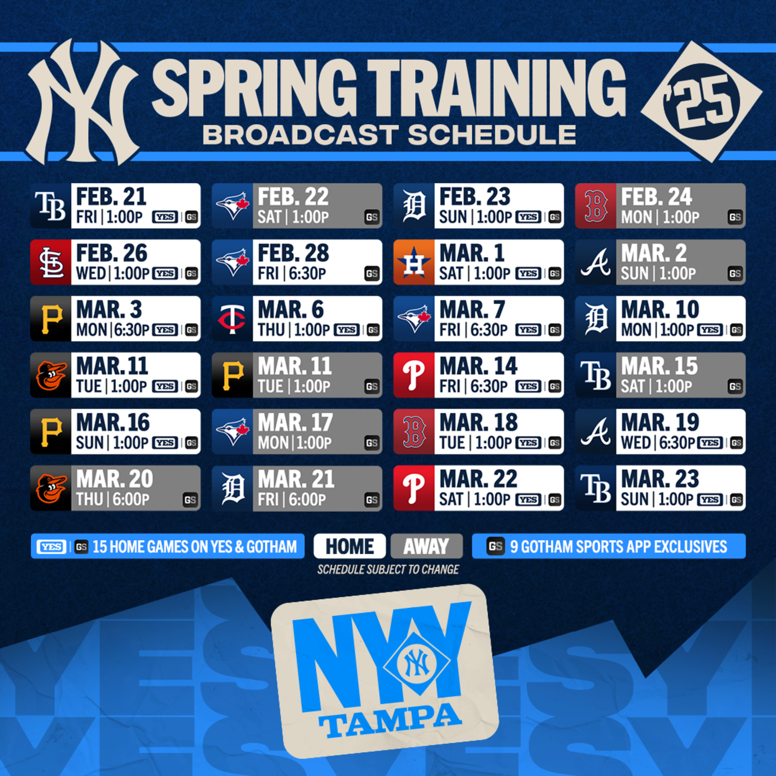 YES Yankees Spring Training Broadcast Schedule | YES Network | YES Network