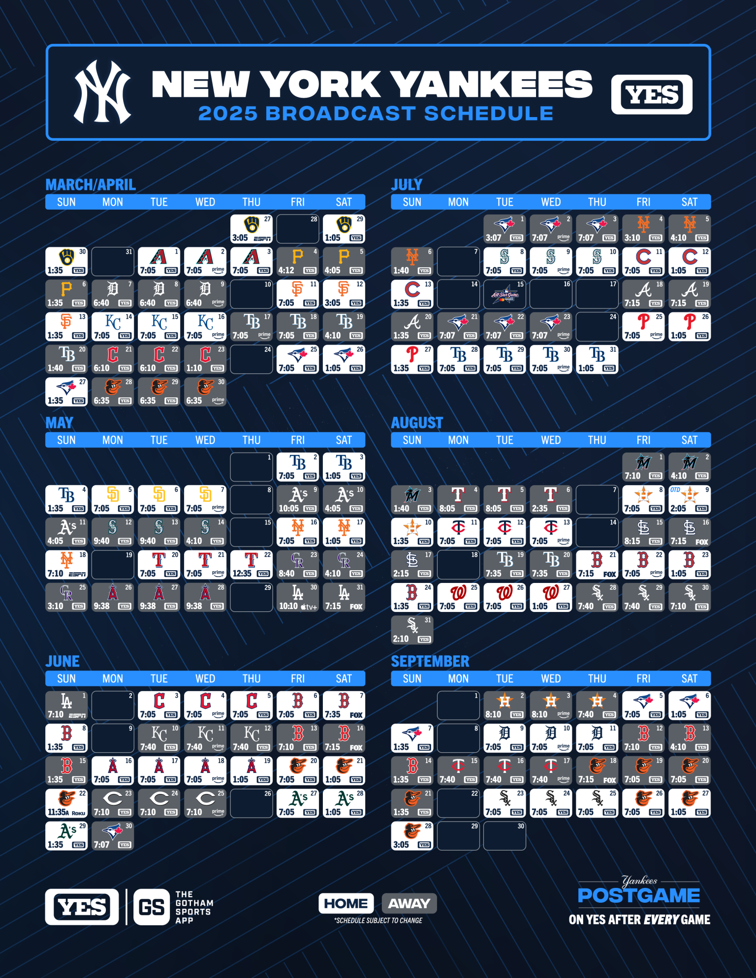 YES Yankees Broadcast Schedule | YES Network | YES Network